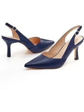 Shoes | Womens Slingback Kitten Heels Closed Navypu Toe Backless Dress ...